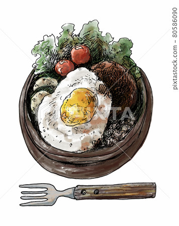 Loco moco bowl illustration - Stock Illustration [80586090] - PIXTA