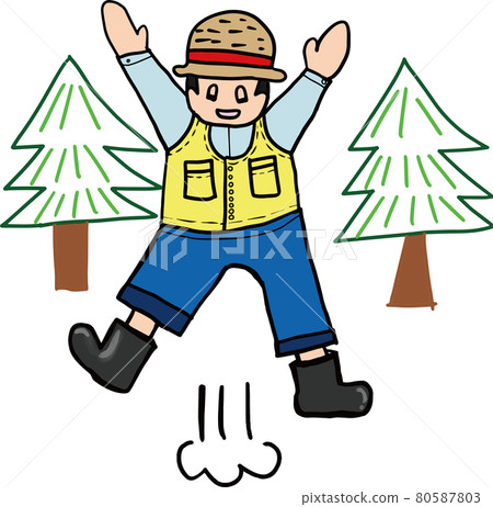 Farmer man jumping in the mountains - Stock Illustration [80587803] - PIXTA