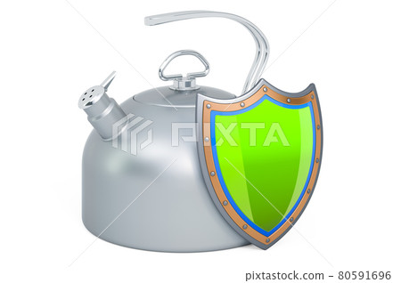 Big metallic kettle with shield, 3D rendering - Stock Illustration ...