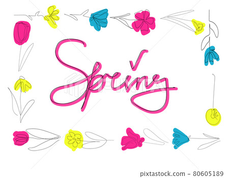 postcard spring flowers one line. hand drawing... - Stock Illustration ...