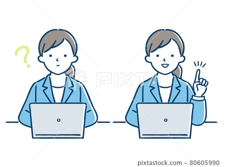 Business woman / PC operation / Question... - Stock Illustration ...