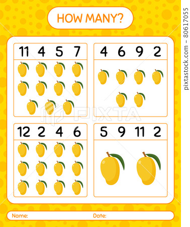 How many counting game with mango. worksheet... - Stock Illustration ...