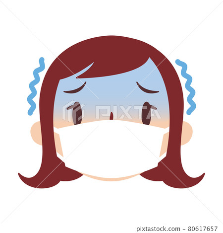 Face icon series_Woman in 20s mask_Unwell... - Stock Illustration ...