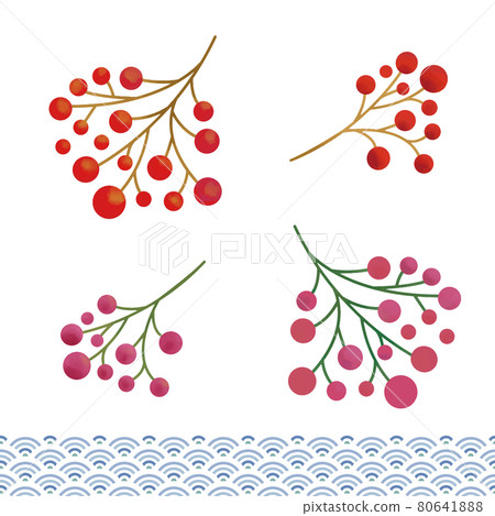 Auspicious Japanese New Year plants. Vector... - Stock Illustration ...