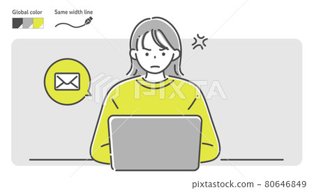 Angry woman sending email on laptop - Stock Illustration [80646849] - PIXTA