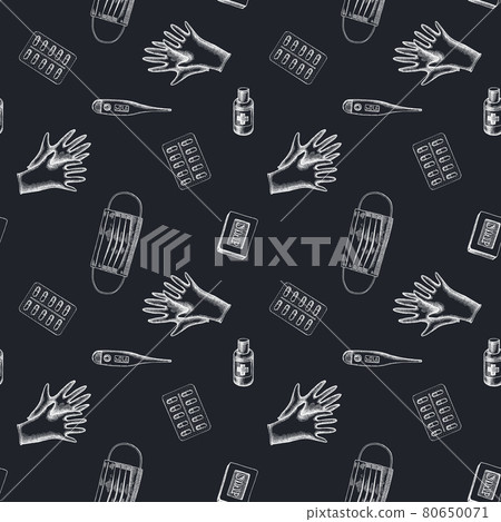 Seamless pattern with hand drawn chalk pills... - Stock Illustration ...