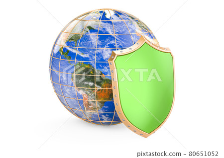 Earth Globe with shield, 3D rendering - Stock Illustration [80651052 ...