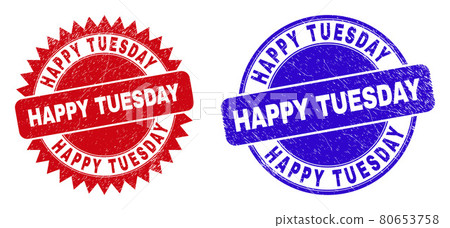 HAPPY TUESDAY Round and Rosette Seals with... - Stock Illustration ...