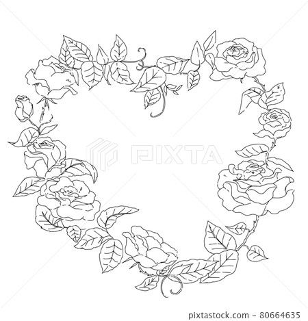 Heart symbol decorated with roses - Stock Illustration [80664635] - PIXTA