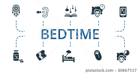 Bedtime icon set. Contains editable icons theme... - Stock Illustration ...