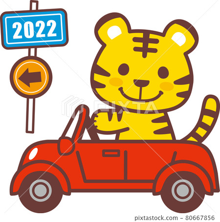 Illustration of a tiger driving _ line available - Stock Illustration ...
