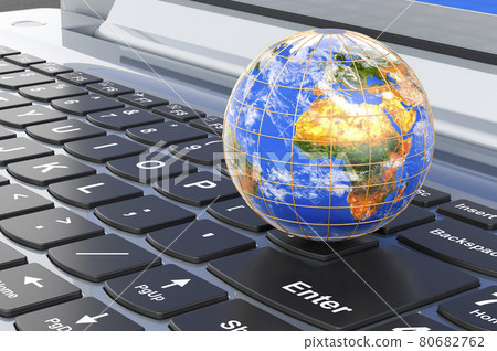 Earth Globe on the keyboard laptop. 3D rendering - Stock Illustration ...