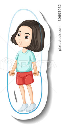 A girl jumping rope cartoon character sticker - Stock Illustration ...