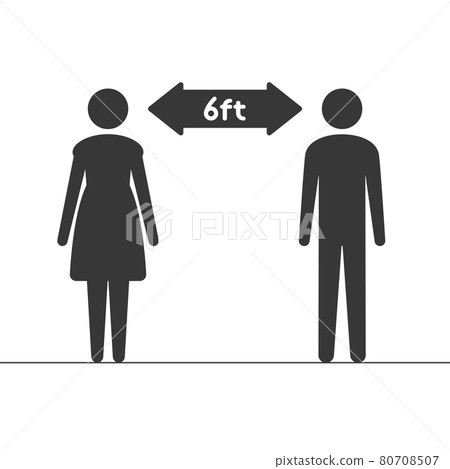 Social distance pictogram: 6ft away male and... - Stock Illustration ...
