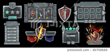 Stone game interface menu design elements kit,... - Stock Illustration ...