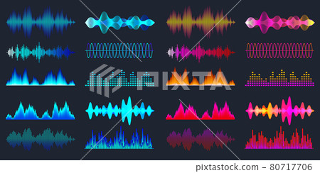 Blue and red colorful sound waves collection.... - Stock Illustration ...