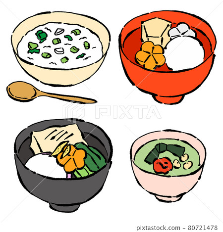 Sumi-e style New Year's dishes: Zoni,... - Stock Illustration [80721478 ...