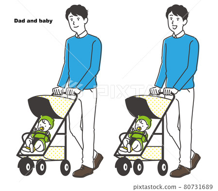 Illustration cut vector of a young dad pushing... - Stock Illustration ...