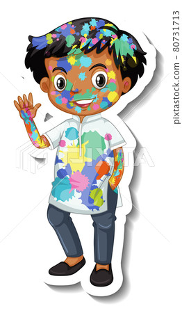 Happy boy with colour on his body sticker on... - Stock Illustration ...