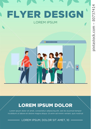 Man coming into overcrowded elevator cabin - Stock Illustration ...