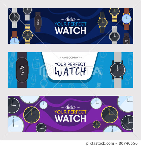 Watches colorful banners design set - Stock Illustration [80740556] - PIXTA
