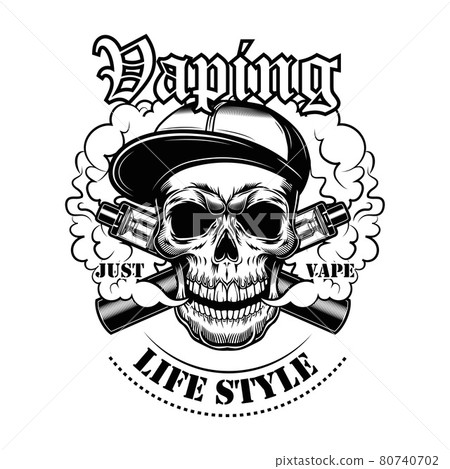 Vaping skull in gangsta cap vector illustration - Stock Illustration ...