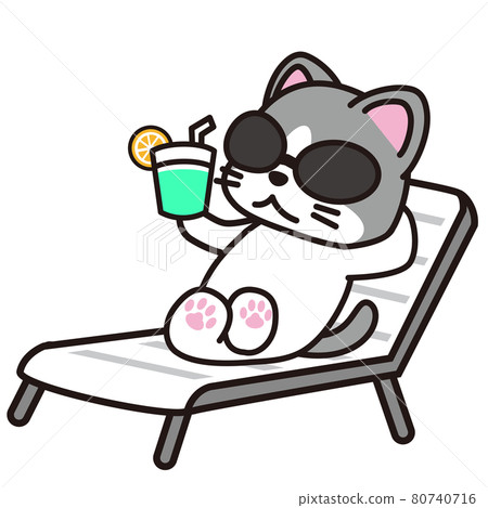 Cat lying on a beach chair and sunbathing - Stock Illustration ...