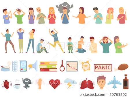 Panic attack icons set cartoon vector. Anxiety... - Stock Illustration ...