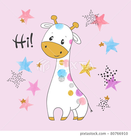 Cute cartoon giraffe and stars - Stock Illustration [80766910] - PIXTA