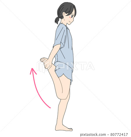 A woman stretching her right front thigh... - Stock Illustration ...