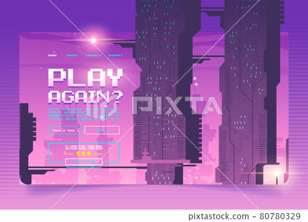 Arcade game banner with futuristic city background - Stock Illustration ...
