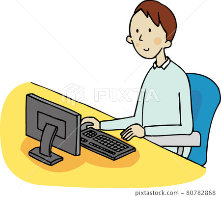 A man doing research on a computer - Stock Illustration [80782868] - PIXTA