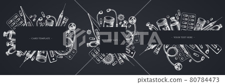 Frames with chalk vial of blood, pills and... - Stock Illustration ...