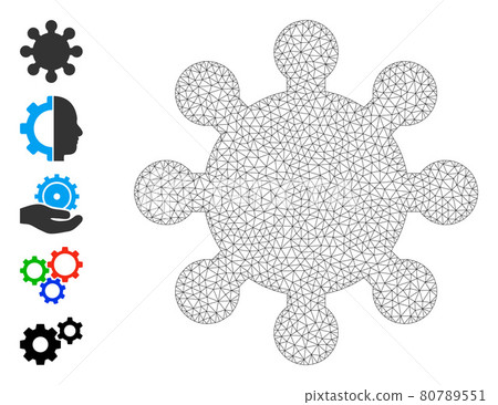 Polygonal Mesh Gear Icon with Simple Pictograms - Stock Illustration ...