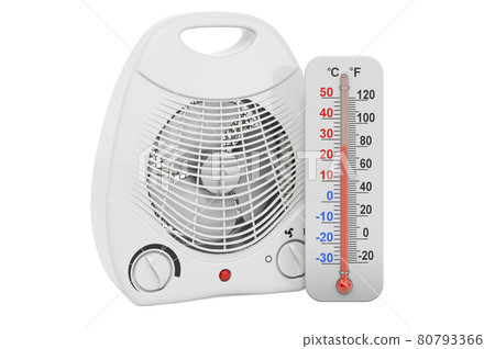 Fan heater with thermometer, 3D rendering - Stock Illustration ...