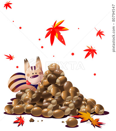 Squirrel collecting autumn leaves and acorns - Stock Illustration ...