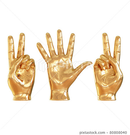 Three golden figures of hands showing different... - Stock Illustration ...