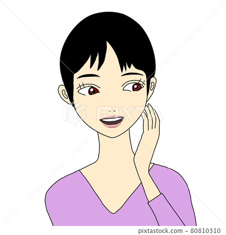 A woman putting her hand on her cheek - Stock Illustration [80810310 ...