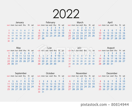 2022 year, calendar. Vector illustration. Weeks... - Stock Illustration ...