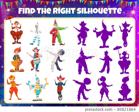 Shadow match game, circus clowns puzzle boardgame - Stock Illustration ...
