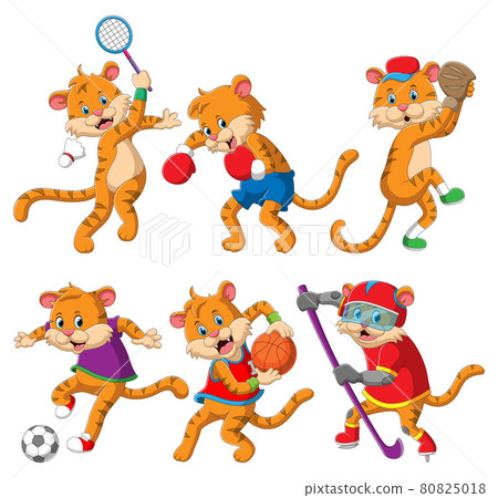The collection of the sporty tiger playing the... - Stock Illustration ...