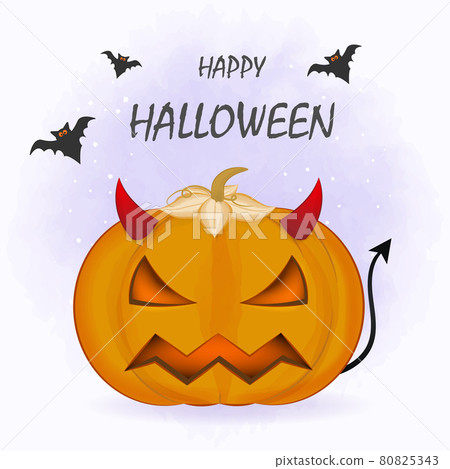 Devil pumpkin cartoon Halloween illustration - Stock Illustration ...