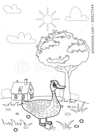 Cute duck farm animals coloring book... - Stock Illustration [80827544 ...