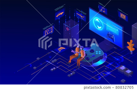Console gaming set. Isometric desktop computer... - Stock Illustration ...
