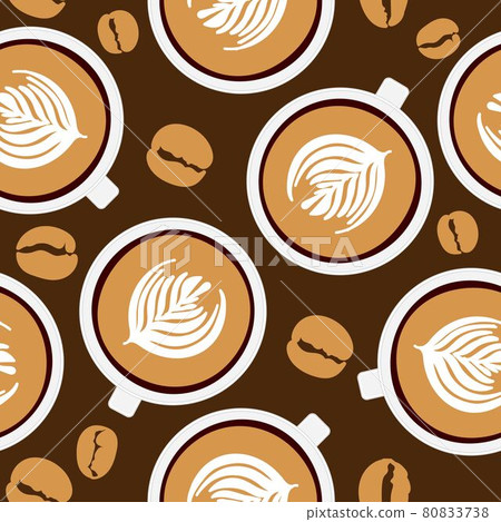Coffee grain pattern and mugs on a dark brown... - Stock Illustration ...