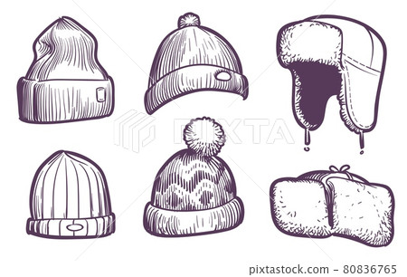 Sketch mens caps. Warm winter and autumn... - Stock Illustration ...