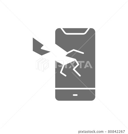 Vector broken smartphone, phone crashed grey icon. - Stock Illustration ...