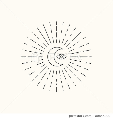 Moon and eye with rays, mystical geometric... - Stock Illustration ...