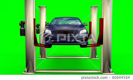 Modern car in a workshop on a lift. 3D rendering - Stock Illustration ...