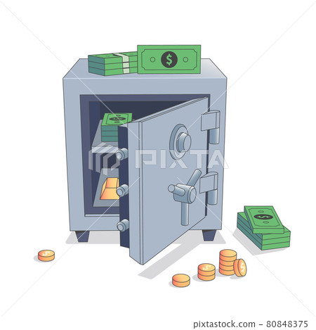 Open Safe with money and gold isolated - Stock Illustration [80848375 ...